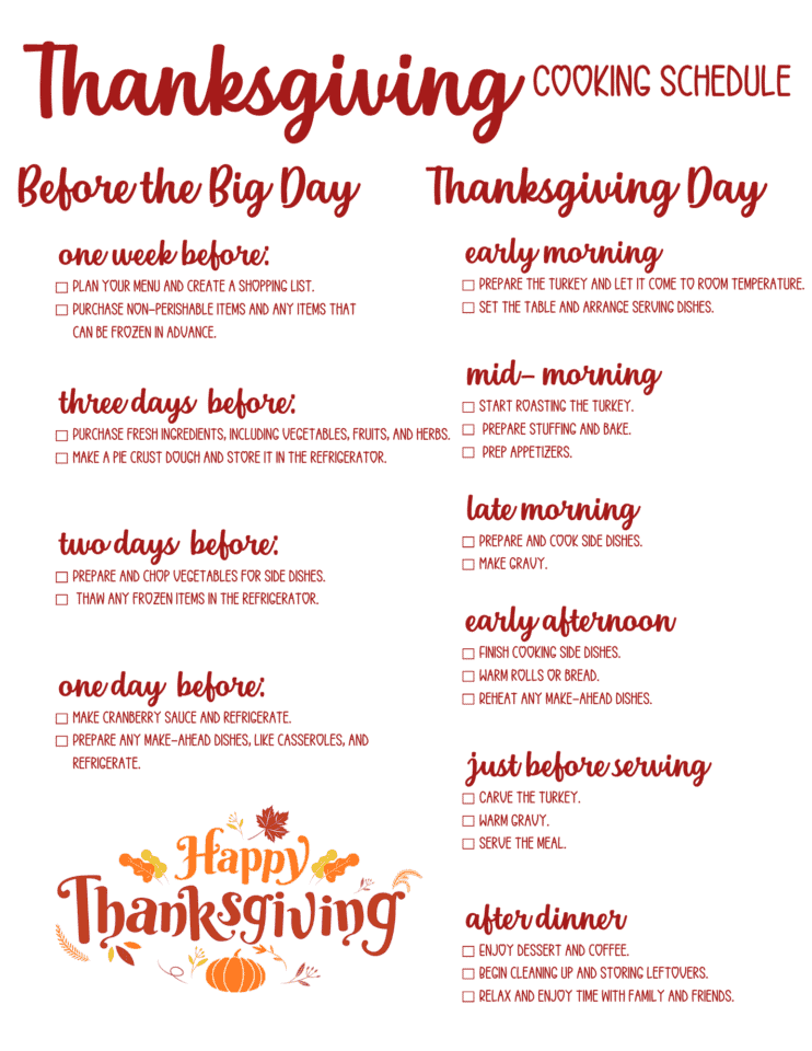 Plan Your Perfect Thanksgiving Meal with Our Printable Cooking Schedule