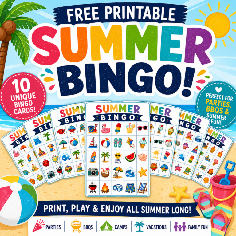 Free Printable Summer Bingo (10 Unique Bingo Cards)